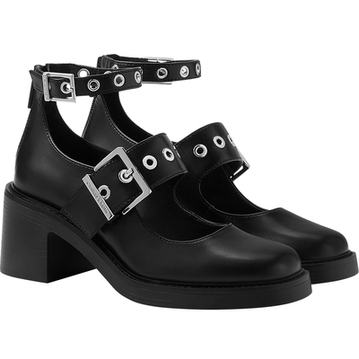 CHARLES&KEITH秋冬女鞋CK1-60380016铆钉腕带粗跟玛丽珍鞋高跟鞋