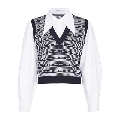 婉甸2025黑白字母毛织拼接套头衫百搭风针织衫1241W23SX3