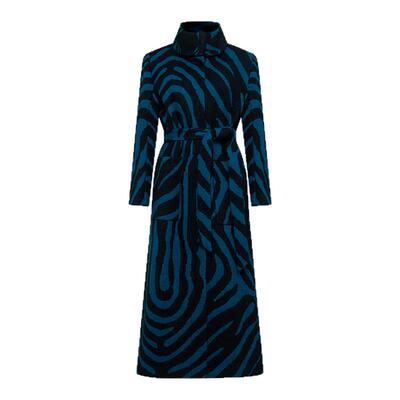 DVF绿色斑马纹图案大衣