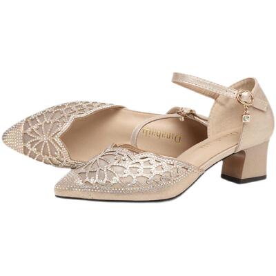 真皮包头网纱凉鞋粗跟高跟鞋