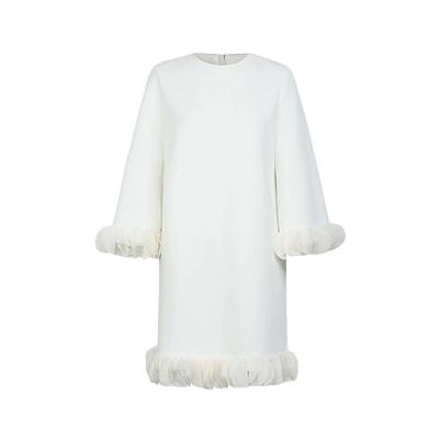 sdeer优雅圆领拼接宽松连衣裙