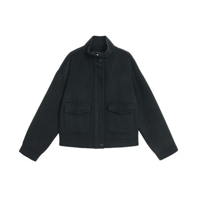 pusumede 松弛有度 1OO羊毛短款双面呢大衣女休闲宽松毛呢外套