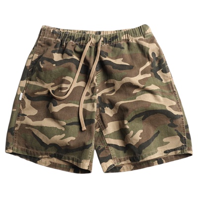 美式复古camo潮流街头做旧迷彩夏季男士高密斜纹宽松阔腿工装短裤
