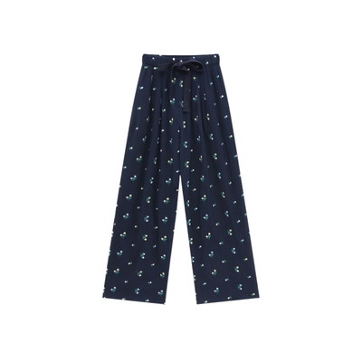 Basic House/百家好碎花抽绳高腰阔腿裤春季流行宽松休闲长款裤子