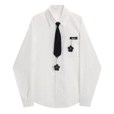 春季新款花朵挂饰polo领衬衣