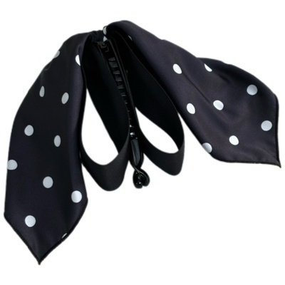 黑白波点缎面丝带蝴蝶结香蕉夹