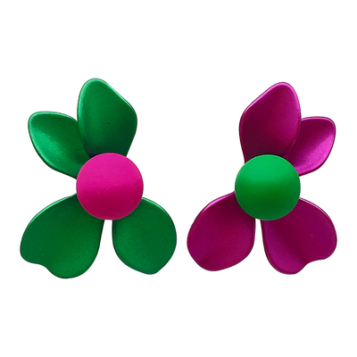 玲秀夸张设计感双拼色花朵耳环