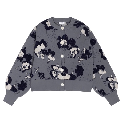 LOWRYS FARM毛衣女2025冬季新款印花宽松圆领针织开衫583234