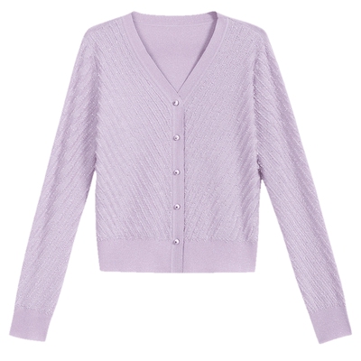 YINER音儿专选2026春季新款时尚优雅V领肌理感羊毛混纺针织衫套头