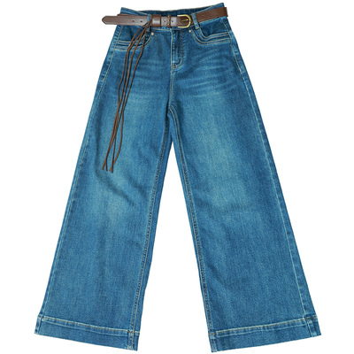 oo&vv复古渐变高腰褶皱阔腿牛仔裤女2026春秋百搭小个子弹力长裤