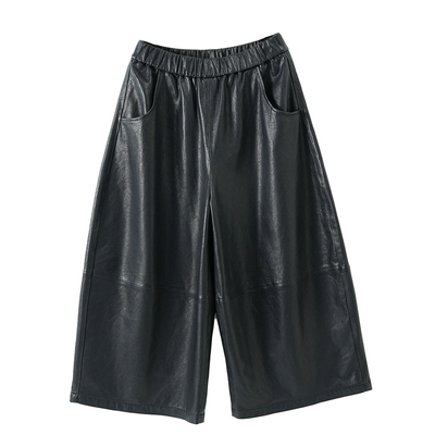 秋冬羊皮显瘦百搭阔腿真皮裤女