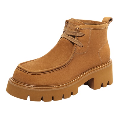 妙丽冬新款羊皮圆头时尚马丁靴