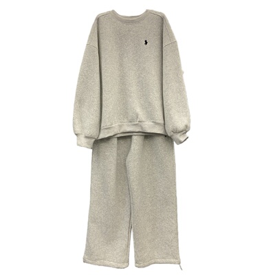 圆领卫衣抽绳阔腿裤加绒两件套女