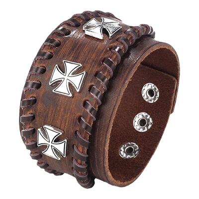 欧美风真皮十字架宽版手镯包邮