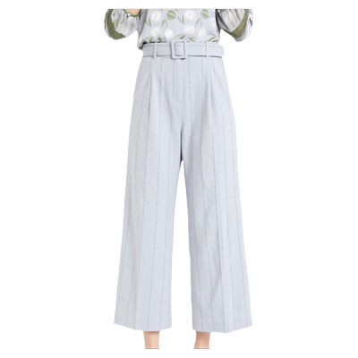 TRIBECA翠贝卡春秋商场同款腰带装饰条纹休闲阔腿裤