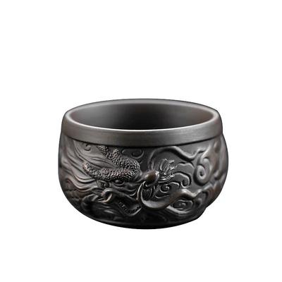 紫砂陶茶杯手工雕刻腾龙主人杯