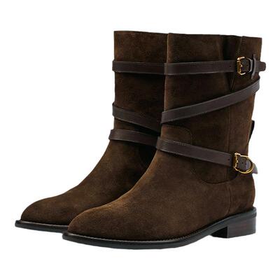 田曦薇卢昱晓同款|BREADTREE面包树 交叉绕带宽筒短靴牛反绒