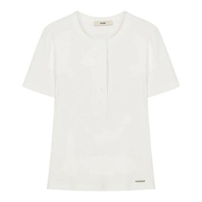 PHISM春夏新款亨利领拼料短袖女款T恤黑色短袖女款T恤