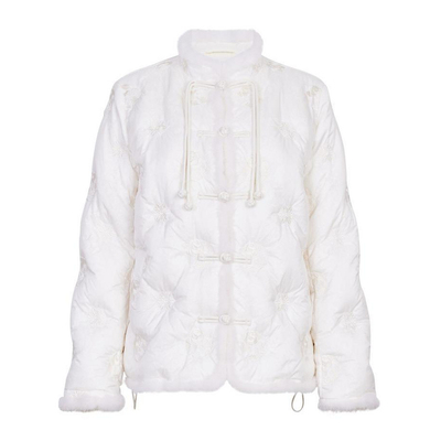 婉甸2025年冬季新品米白刺绣水貂毛中国风古风羽绒服女1244D31JN4