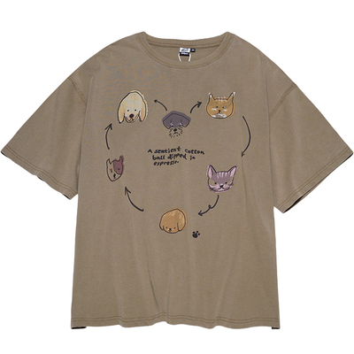 STILLYOU趣味猫狗头像印花短袖