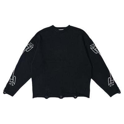 ASKYURSELF卷轴破坏针织圆领毛衣 男女同款 黑色