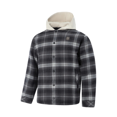 李宁男子棉服2026春季新款反伍系列宽松保暖连帽格子外套AFMW001