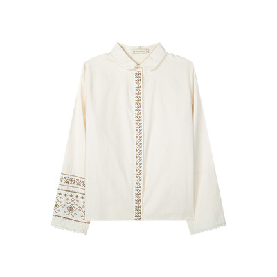 一城画一新款宽松休闲简约通勤显瘦小翻领设计衬衣米白