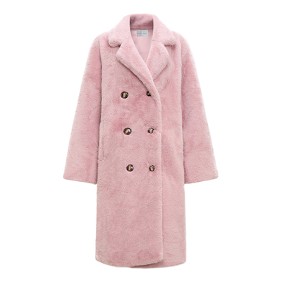 PB廓形环保毛复合麂皮长款大衣