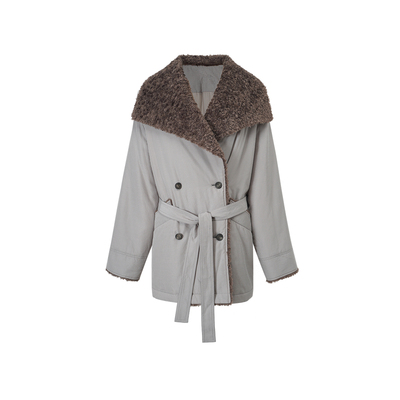 MESTRIO秋冬翻毛领中长款棉服女