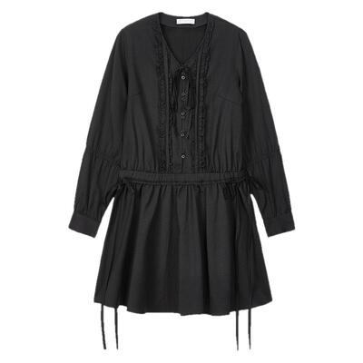 MOUSSY 2026春季新品甜酷系带收腰荷叶边长袖连衣裙028JSA33-1003