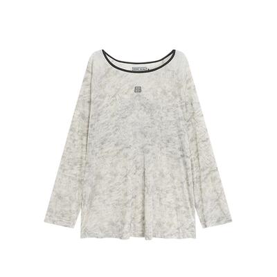 美式复古做旧晕染长袖T恤