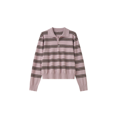 AHMI撞色条纹羊毛长袖针织衫女秋