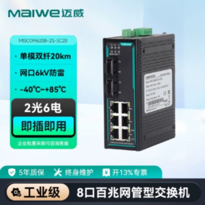 议价迈威8口百兆二层网管型工业级交换机 2光6电/4光4电 MISCOM62