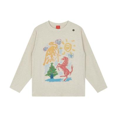 【高瀚宇同款】FMACM闷与狂蜡笔手绘牛马舒适2024春秋亲肤长袖T恤