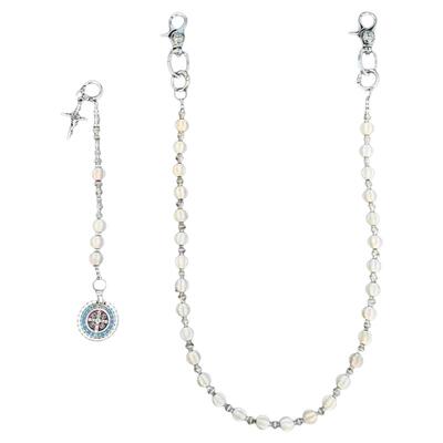 DFDG手作新款十字架圆牌高级白松石金属氛围裤链腰间挂饰穿搭配饰