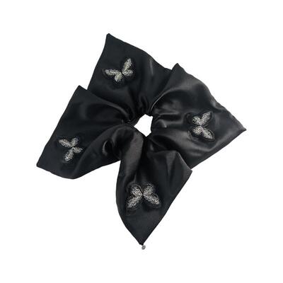 OKTO蕉菘 蝴蝶系列 刺绣方巾发圈黑色缎面立体双层蝴蝶发绳