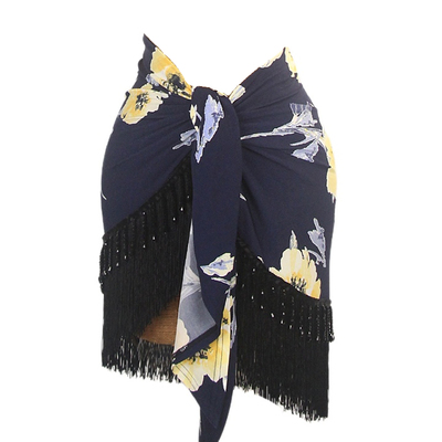 ZS度假风印花 拉丁舞裙一片式流苏臀巾练功半身裙舞蹈腰带 L527i