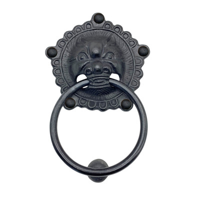 老式榆木板铸铁兽头门拉手