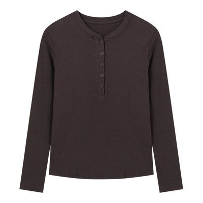 百家好灰色正肩长袖t恤女士2026春季新款修身显瘦内搭打底衫上衣