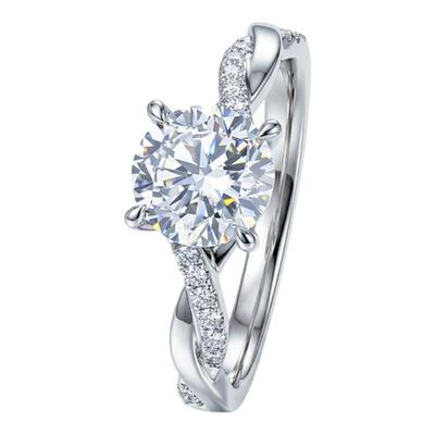 蒂芙星钻18K金铂金PT950培育钻石河南人工钻石四爪麻花扭臂钻戒