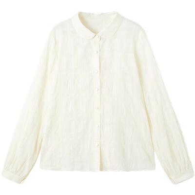 谜底立体提花衬衣长袖2026年春季新品奶油色雅致衬衫女261MC0242