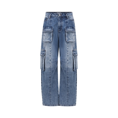 侯佩岑戴萌同款AlexiaSandra新款多口袋解构裤子低腰香蕉牛仔裤