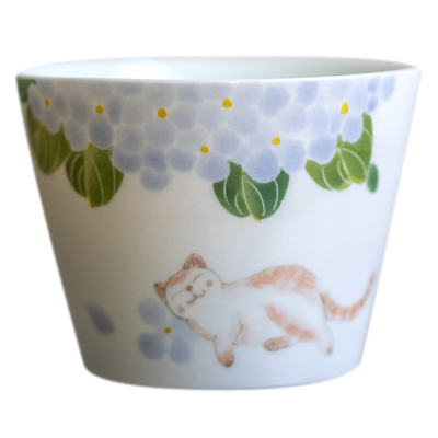 高颜值绣球猫手绘拉花咖啡杯礼物