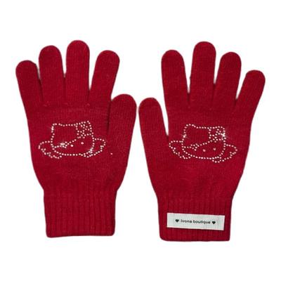IVONA【新年礼物】2025新款安哥拉红色Kitty氛围感不撞款手套