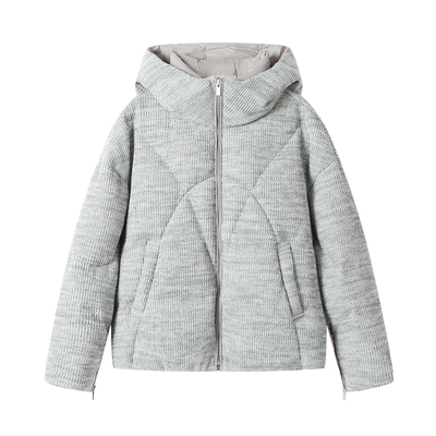 ANDREA MARTIN冬季新款灰色拼接连帽短羽绒服宽松简约保暖外套