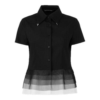 【刘雅瑟同款】sdeer圣迪奥女装26年新品网纱拼接衬衫S262Z0406
