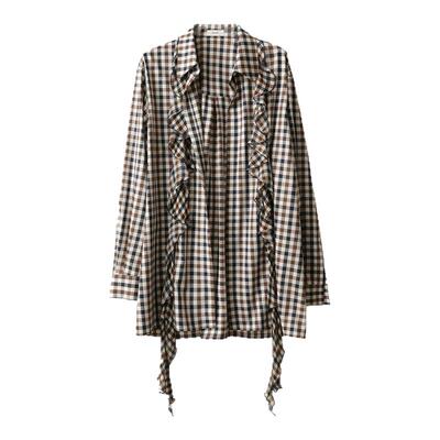 ICE DUST 2025秋季新款荷叶边格纹衬衫女小众设计感上衣