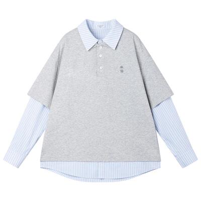 MUCMUKN【盐系新生】sorona凉感防晒抑菌假两件衬衫卫衣T恤男童春