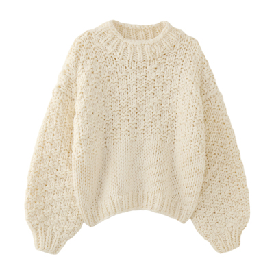 蔻后圆领慵懒风手工棒针针织衫