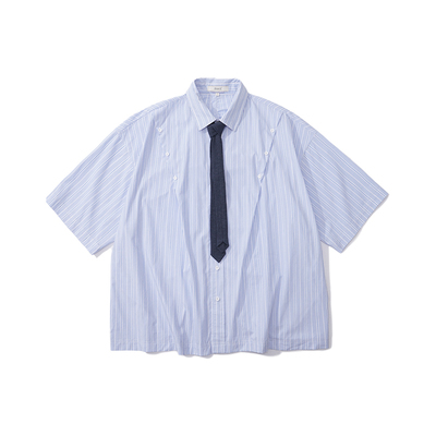 复古情侣款国潮牌领带短袖衬衫